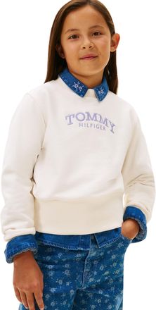 Tommy Hilfiger M&auml;dchen und Jungen High Rib Hem Crew Neck Kg0kg08989 Sweatshirt Pullover, White (Ancient White), 10 Jahre