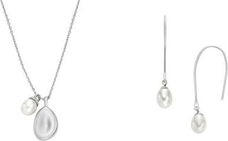 Skagen Agnethe Pearl Silver SKJ1831040 Collier pour femme en acier inoxydable Argenté + SKJ1834040 Boucles doreilles en acier inoxydable pour femme