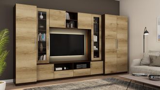 Generic eMeblast Wohnwand Neptun - Schrankwand - Vitrinen - Hängeschrank - Wohnzimmer - Klassisches Design - Elegant Möbel - Wohnzimmerschränke - BxHxT 370x20