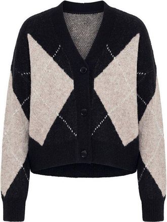 Ulla Popken Strickjacke Strickjacke Argyle-Muster V-Ausschnitt Langarm