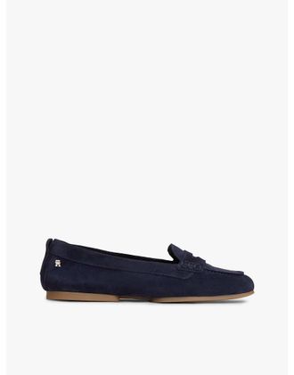 Tommy Hilfiger Mocassins souples en daim &agrave; monogramme TH - Bleu fonc&eacute;