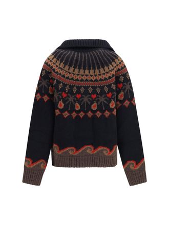 Alanui Womens Sweet Winter Cardigan Black-Multi Fleece Wool Ovis Aries Jacket Black/multi