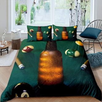 Generic Bettw&auml;sche 155x200 Bier Bettw&auml;sche-Sets Billard Bettbezug mit Rei&szlig;verschluss 3D Weiche Mikrofaser Bettbez&uuml;ge mit 2 Kissenbez&uuml;ge 80x80 cm C-2734