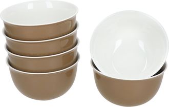 Ritzenhoff & Breker 6er Set Nougat Doppio Schale I 14cm I 450 ml I Weiß-Braune Porzellan-Schüssel für 6 Personen I Schälchen für Salat, Müsli, Chips & Co. I Geschirr für 