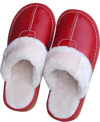 Generic Pantoufles en Coton Pelucheux pour Femmes &Agrave; Semelles &Eacute;paisses, Imperm&eacute;ables Et Antid&eacute;rapantes,Rouge,38 EU