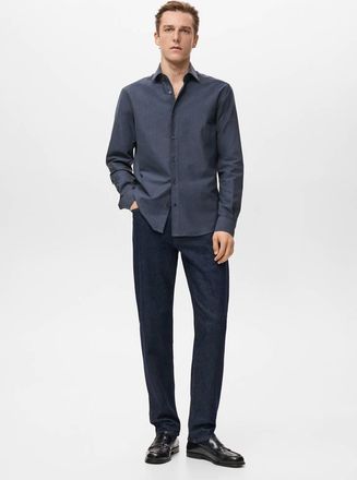 Mango Chemise &agrave; rayures 100% coton coupe r&eacute;guli&egrave;re bleu nuit - Homme - XS - MANGO MAN