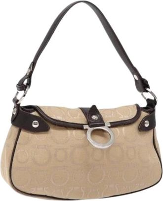 Ferragamo Pre-owned Toile sacs-main - Femme - Pre-owned - Beige - Taille: ONE Size