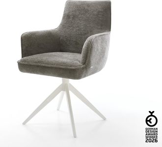 DELIFE Drehstuhl Heira-Flex mit Armlehnen Boucl&eacute; Soft Schlamm Kreuzgestell breit Wei&szlig; 360&deg; drehbar Wippfunktion Taschenfederkern, Esszimmerst&uuml;hle