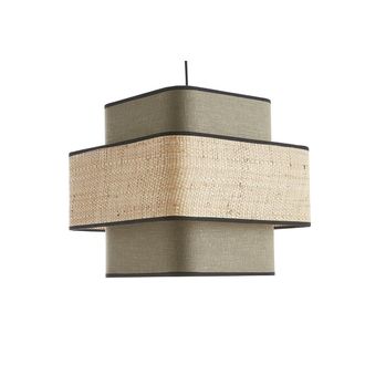 Miliboo TERA H&auml;ngeleuchte aus khakigr&uuml;nem Leinen und Naturbast, 35 cm