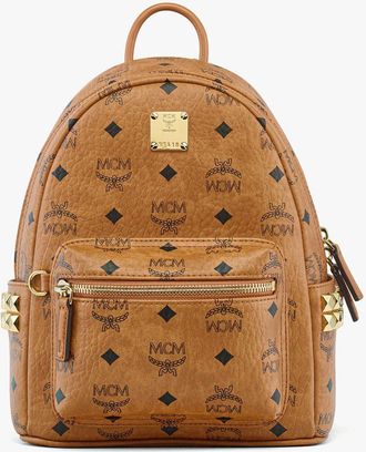 MCM Stark Rucksack in Visetos mit seitlichen Nieten COGNAC VISETOS