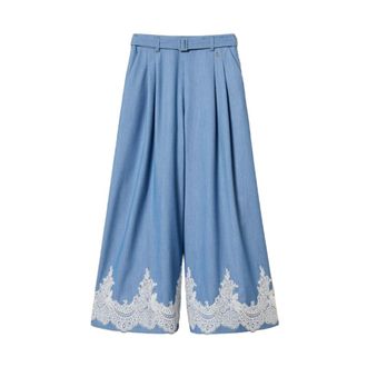 Twinset Femme, Pantalons, Bleu, Taille: 38 FR Wide Pantalons