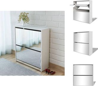 vidaXL Vidaxl - Schuhschrank mit 2 F&auml;chern Spiegel Wei&szlig; 63x17x67 cm - Spiegel Schrank - Schuhschrank - Garderobe - Flurm&ouml;bel - Wei&szlig;e Schr&auml;nke