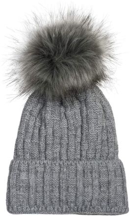 styleBREAKER Unisex warme Strick Bommelm&uuml;tze mit Flecht Muster und Fleece Futter, Winter Fellbommel M&uuml;tze 04024171, Farbe:Grau meliert