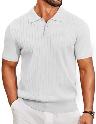 Coofandy Polo Homme &Eacute;t&eacute; Tricot&eacute; Manches Courtes T-Shirt Golf Stretch Slim Fit D&eacute;contract&eacute; Blanc L