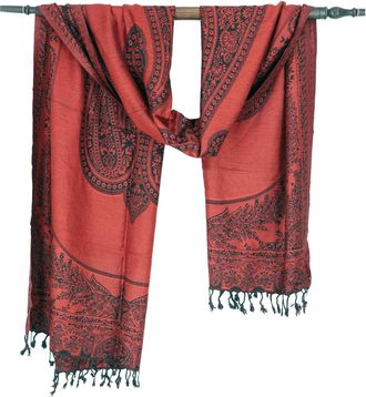 Guru Shop Pashmina-Viskose Schal, Indische Boho Stola mit Paisley Muster - Rost, Herren/Damen, Synthetisch