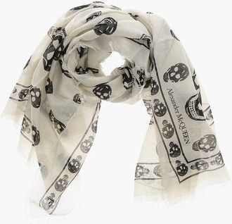 Alexander McQueen Silk Blend SKULL Foulard with Fringed Hems size Unica