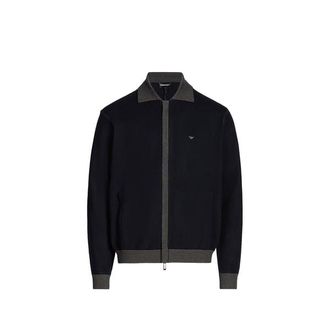 Emporio Armani Pull zipp&eacute; et brod&eacute; en laine vierge