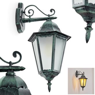 HOFSTEIN Außenwandleuchte Hongkong, Wandlampe abwärts in antikem Look aus Metall/Glas in Schwarz-Grün/Milchglas, Wandleuchte im Retro/Vintage Design, Außenleuc