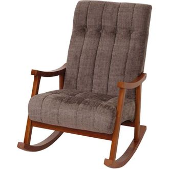 Hhg Schaukelstuhl HHG 857, Relaxsessel, Holz mvg Stoff/Textil Chenille (465g/m&sup2;) braun, Gestell Walnuss-Optik