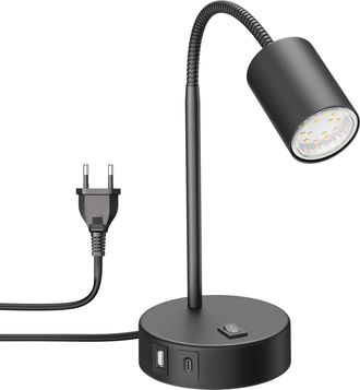 LEDs Com Tischleuchte WAIKA, schwarz, USB-A, USB-C, inkl. GU10 LED Lampe (warmweiß, 2,4W, 227lm)