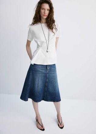 Mango T-shirt coton d&eacute;tail fronc&eacute; blanc - Femme - XS - MANGO