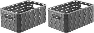 Rotho Country Boîte de rangement 6l en rotin, Plastique (PP) sans BPA, anthracite, A5/6l (28.0 x 18.5 x 12.6 cm) (Lot de 2)