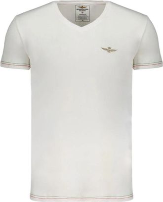 Aeronautica Baumwoll V-Ausschnitt T-Shirt mit Druck - - Tops - Herren - Wei&szlig; - 2XL