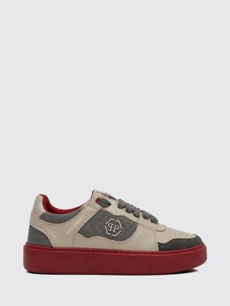 Philipp Plein Baskets basses en cuir et su&egrave;de bicolores avec logo Hexagon
