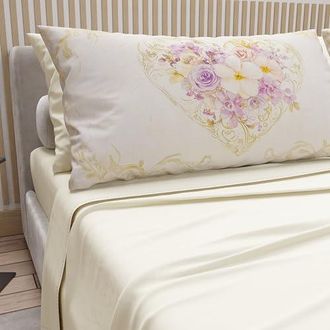 Petti Artigiani Italiani Bettwäsche für Doppelbett, Baumwolle mit Kissenbezügen mit Digitaldruck, komplettes Bettlaken für Doppelbett Maxi Fantasia 320 Creme, 100% Made in Ita