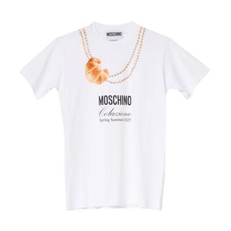 Moschino Croissant-Print Wei&szlig;es T-Shirt mit kurzen &Auml;rmeln - - Tops - Damen - Wei&szlig; - S