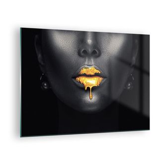 Arttor Bilder auf Glas Gold Mund Schwarz Glasbild 70x50cm Wandbilder Dekoration Wohnzimmer Schlafzimmer Küche Deko Klein Wanddeko Bild im Glas Wand Kunstdruc