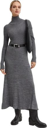 Moncler Femme, Robes, Gris, Taille: 40 FR Robe midi c&ocirc;tel&eacute;e en laine &agrave; col roul&eacute;