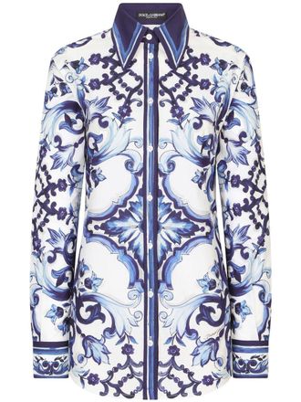 Dolce & Gabbana jupe en popeline &agrave; imprim&eacute; Majolica - Bleu