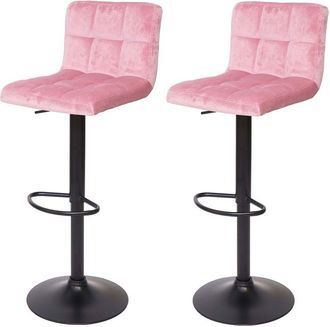 Hhg 2er-Set Barhocker HHG 232, Tresenhocker Barstuhl, h&ouml;henverstellbar Samt rosa, Fu&szlig; schwarz