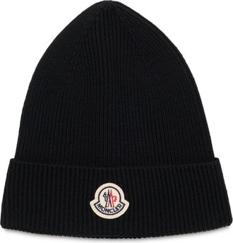 Moncler L20913B70500 Ribbed Virgin Wool Beanie - Black