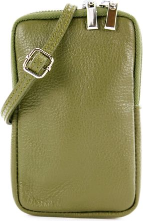 modamoda.de T197 Damen Leder Handytasche 6,7 Zoll Umh&auml;ngetasche handmade in Italy, Farbe:Olivgr&uuml;n