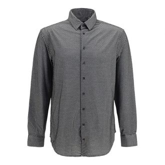 Giorgio Armani Chemise en jersey de coton coupe regular avec imprim&eacute; g&eacute;om&eacute;trique floqu&eacute; - Homme - Chemises - Gris - Taille: XL