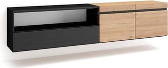 Skraut Home | TV-Schrank, Lowboard | f&uuml;r Wohnzimmer und Esszimmer | 200x45x35cm | F&uuml;r TV-Ger&auml;te bis zu 80 | H&auml;ngend | Moderner Stil | Eiche Schwarz