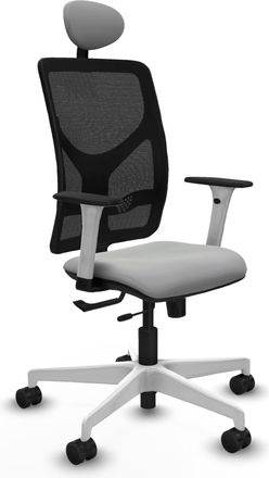 Piqueras y Crespo Grauer Schreibtischstuhl mit wei&szlig;en und schwarzen Armlehnen, h&ouml;henverstellbarer Lendenwirbelst&uuml;tze und festem Kopfteil, ausgestattet mit Syncro/Trasla