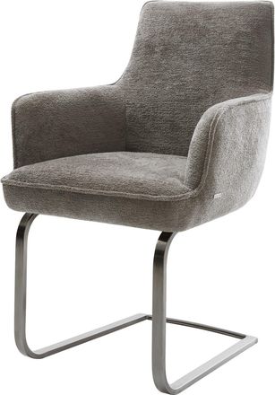 DELIFE Schwingstuhl Heira-Flex mit Armlehnen Freischwinger flach Graphit Boucl&eacute; Soft Schlamm Taschenfederkern