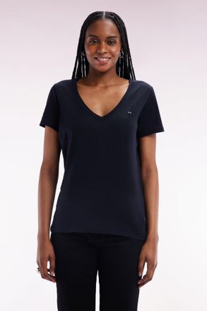 Eden Park T-shirt &Agrave; Col V En Jersey De Coton Pima L&eacute;ger Noir Coupe Droite