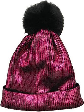 ACVIP Bonnet &agrave; pompon en tricot avec fourrure synth&eacute;tique - Rouge - Taille Unique