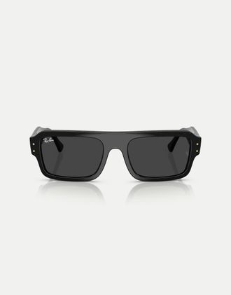 Ray-Ban Lukas - Rechteckige, polarisierte Sonnenbrille in Schwarz mit schwarzen Gl&auml;sern
