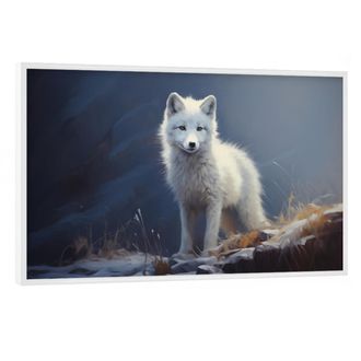 artboxONE Poster mit wei&szlig;em Rahmen 60x40 cm Natur Niedlicher Polarfuchs - Bild Tier gem&auml;lde Kunst
