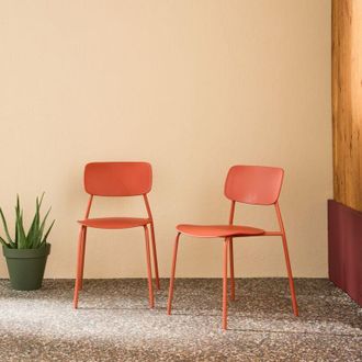 Sweeek Lot de 2 chaises de jardin empilables acier et plastique terracotta - Liva