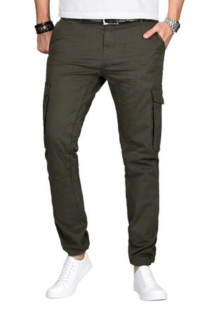 Alessandro Salvarini Herren Designer Cargo Stoff Hose Cargohose Regular Slim [AS-260-Olive-W33-L34]