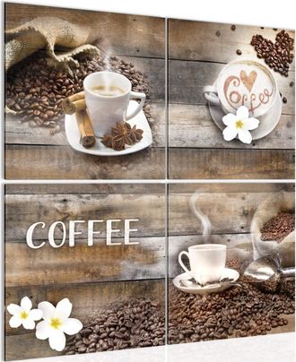Runa Art Bilder Kaffee Küche Wandbild auf Vlies Leinwand Esszimmer Küchenbilder 4 Teilig 80 x 80 cm Modern 027143b