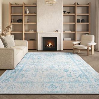 Safavieh Distressed Teppich f&uuml;r Wohnzimmer, Esszimmer, Schlafzimmer - Adirondack Collection, Kurzer Flor, Elfenbein und Hellblau, 244 x 305 cm