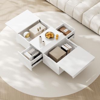 Merax Wohnzimmertisch, Hochglanz Couchtisch mit Schubladen, Beistelltisch mit Stauraum, 100L x 50B x 31H cm, Weiß