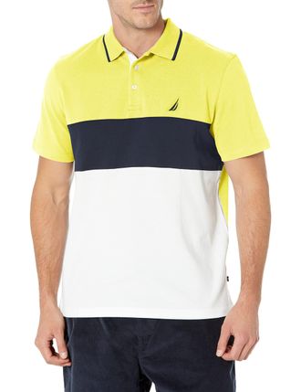 Nautica Herren Poloshirt met korte mouwen van 100% katoen-piqué, kleurblok Polohemd, Strahlendes Gelb, M EU